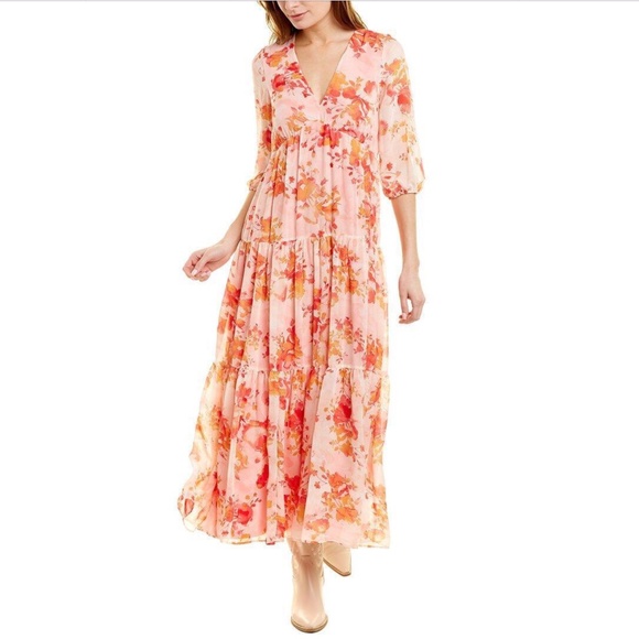 Maison Tara | Dresses | Maison Tara Blush Coral Floral Midi Dress Nwt ...